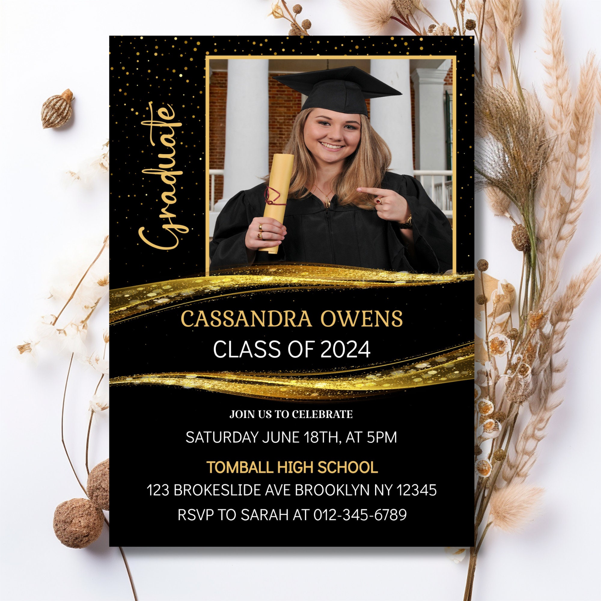 Graduation Party Invitation Template, High School & College Photo ...