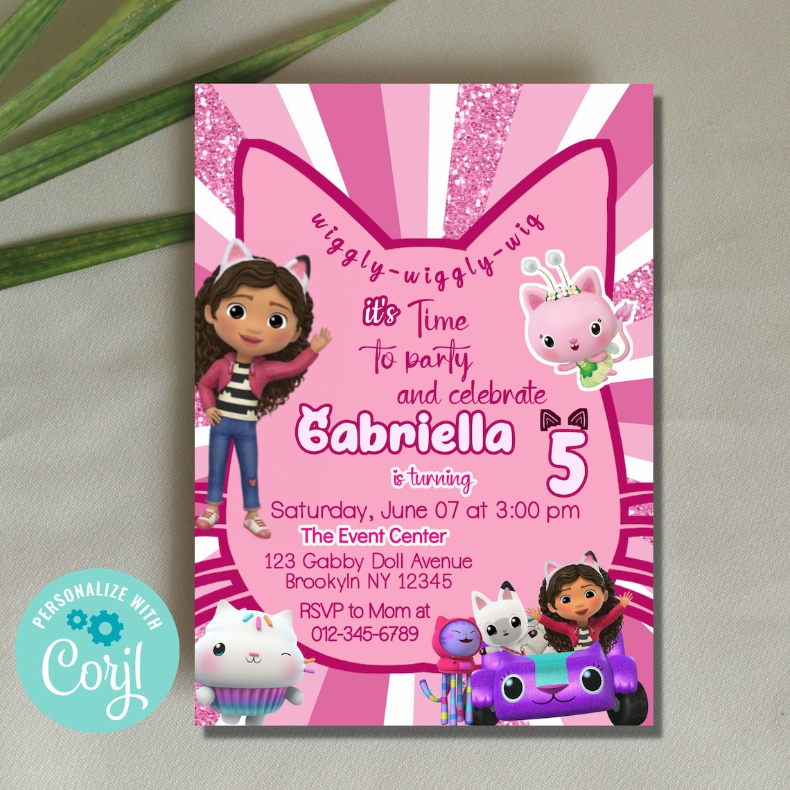 Gabby's Dollhouse Digital Birthday Party Invitation, Colorful Gabby ...