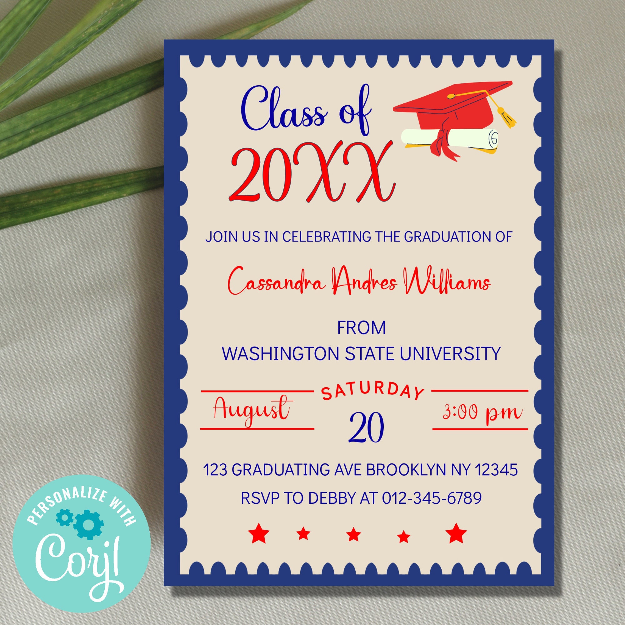 4th of July Graduation Party Invitation Template, High School & College ...