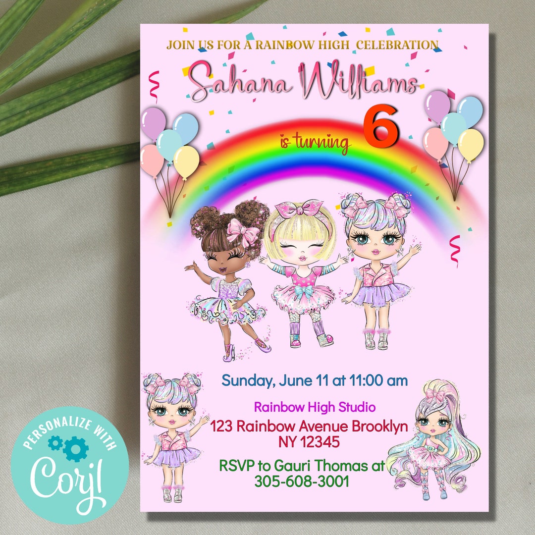 Doll Birthday Digital Invitation Cute Dolls Birthday Cards - Etsy