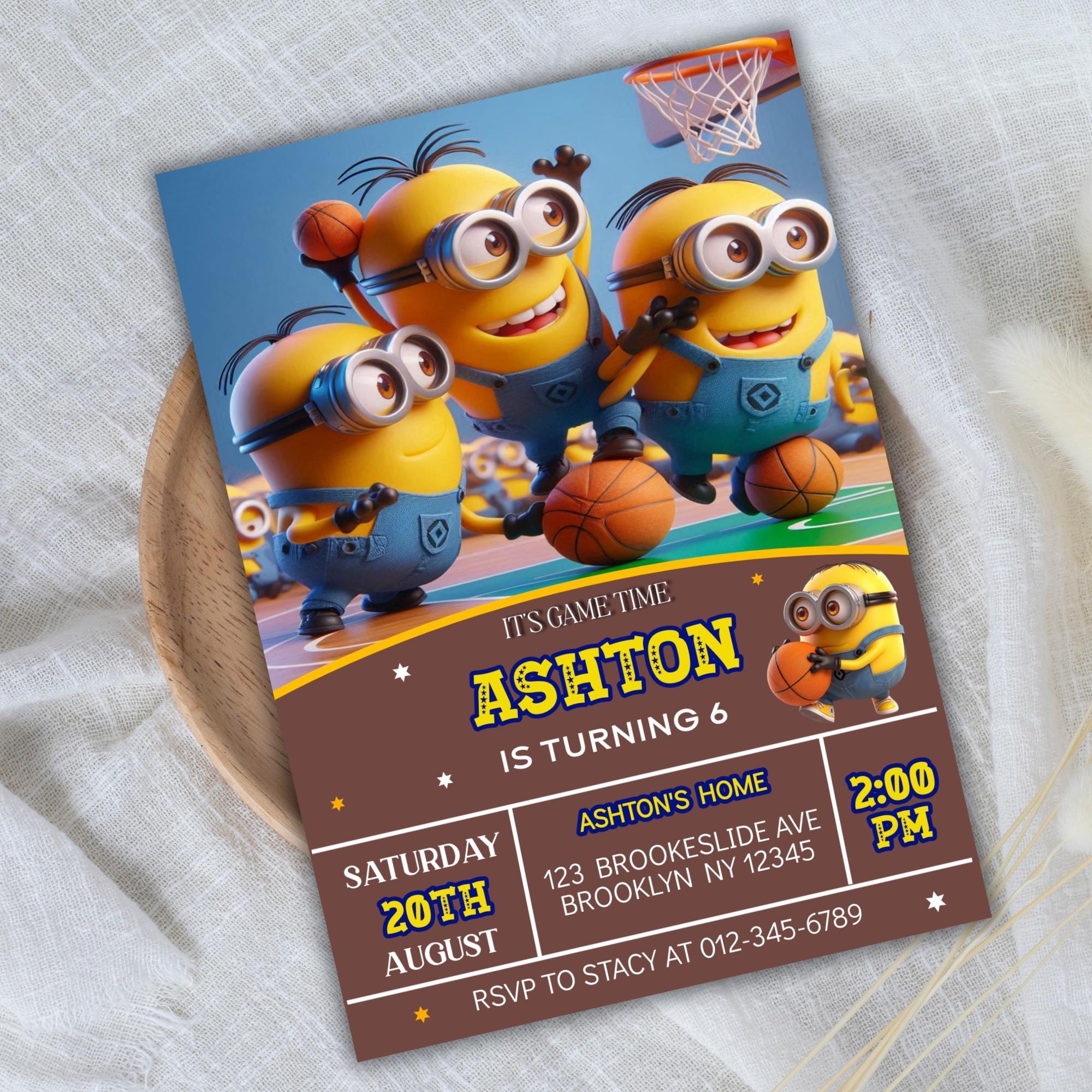 Minion Birthday Invitation, Minion Basketball Party Invite, Minion ...