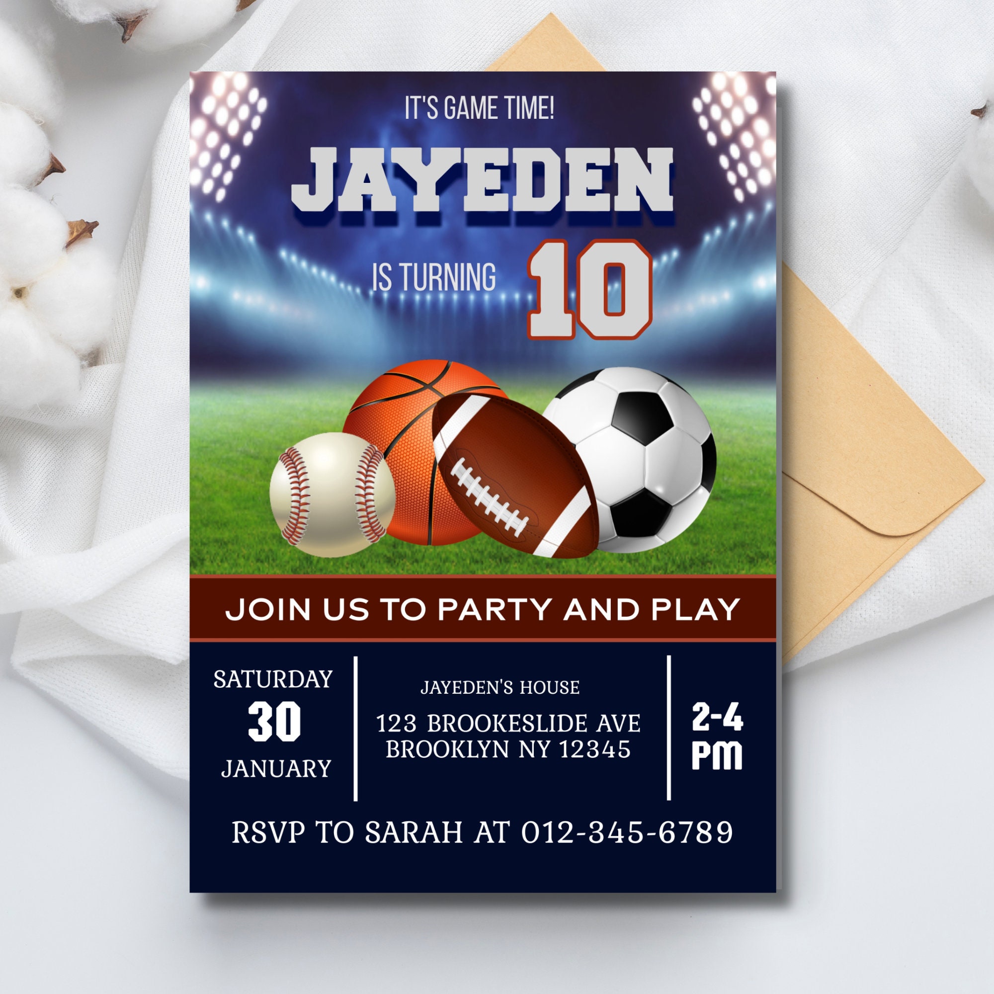 Sports Birthday Printable Invitation, All Stars Sports Basketball ...