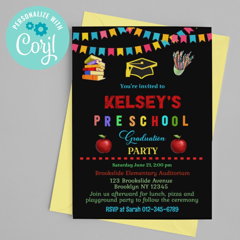 Graduation Party Invitation Template, Kindergarten School Graduation ...