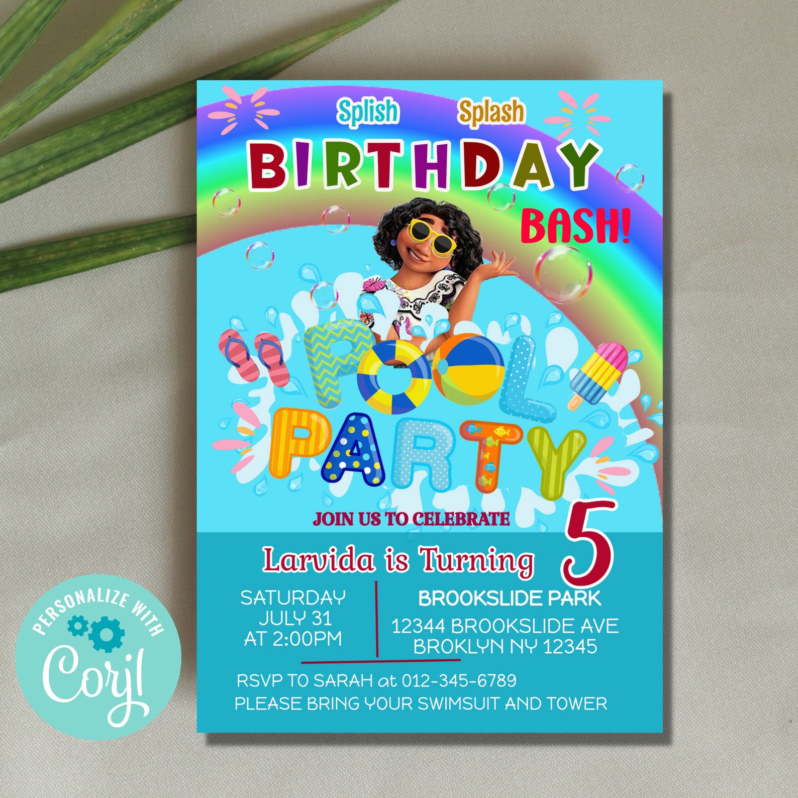 Digital Encanto Beach Party Birthday Invitation, Summer Beach Party ...