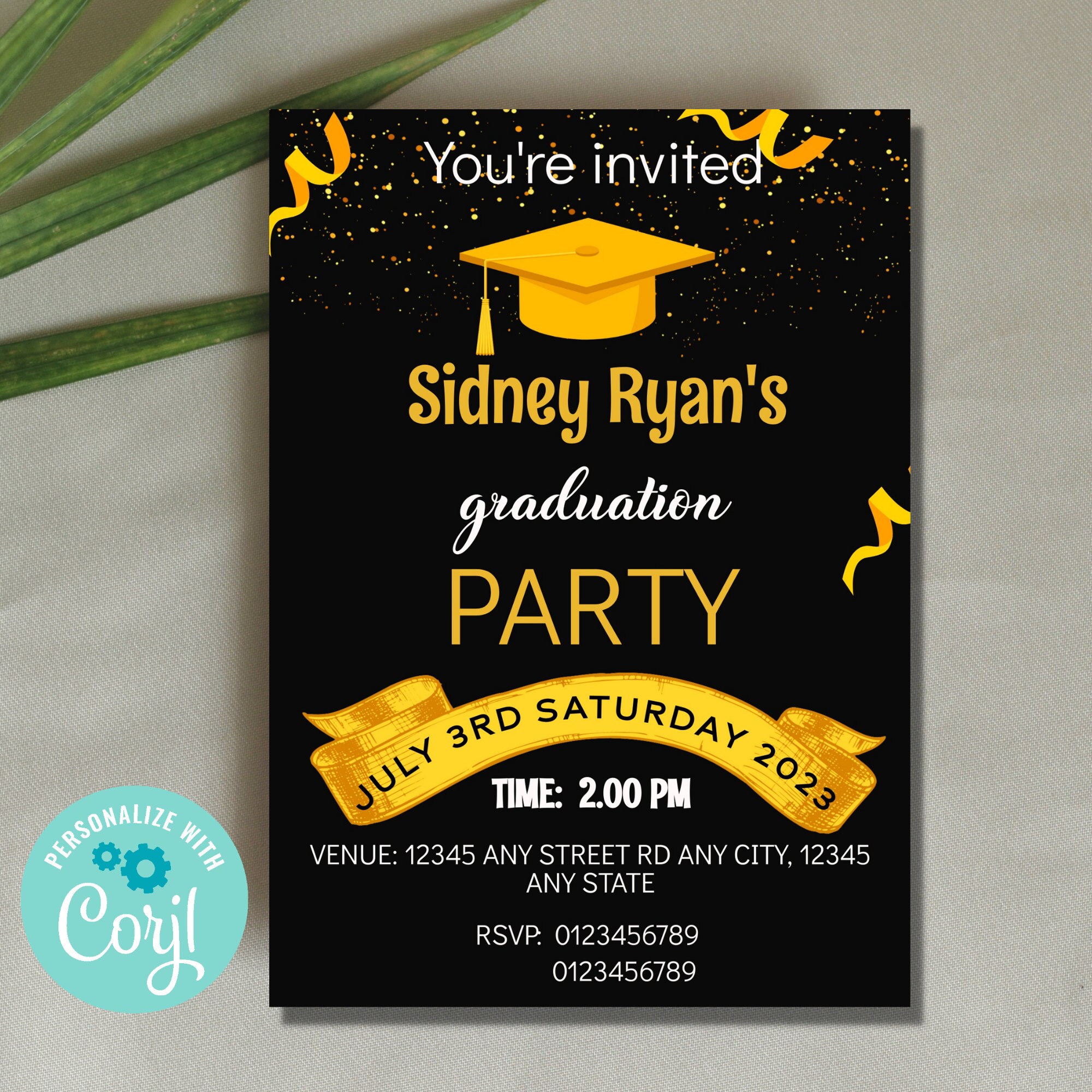 Graduation Party Invitation Template, Black and Gold Graduation ...