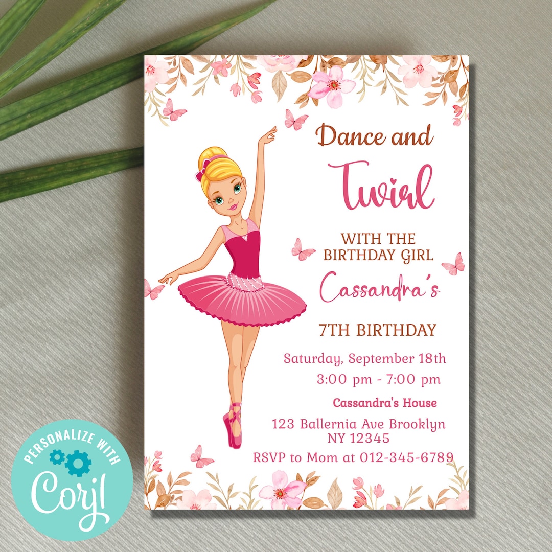 Ballerina Birthday Party Invitation, Ballet Invitation, Digital Dance ...