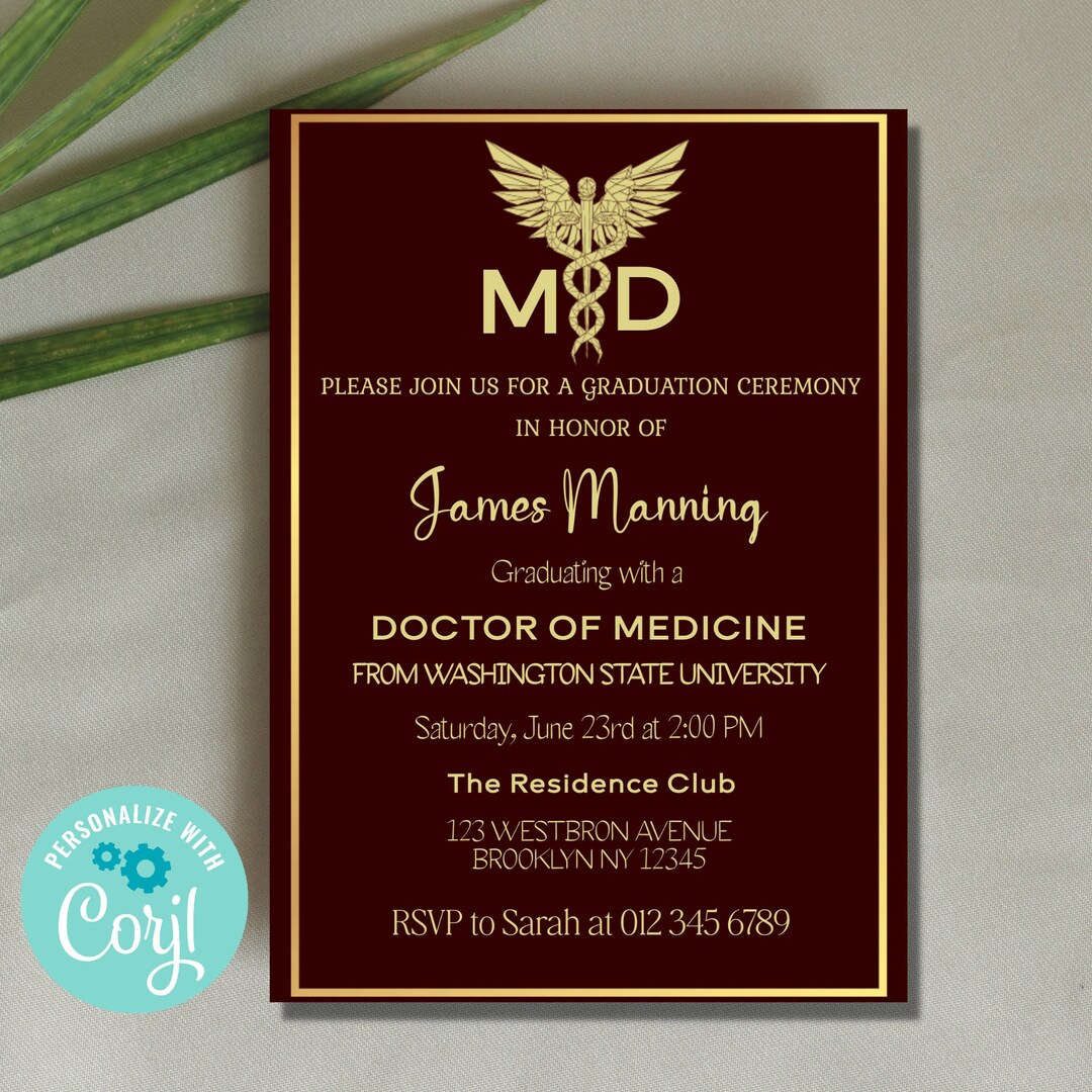 Graduation Party Invitation Template, Doctor of Medicine Red Graduation ...