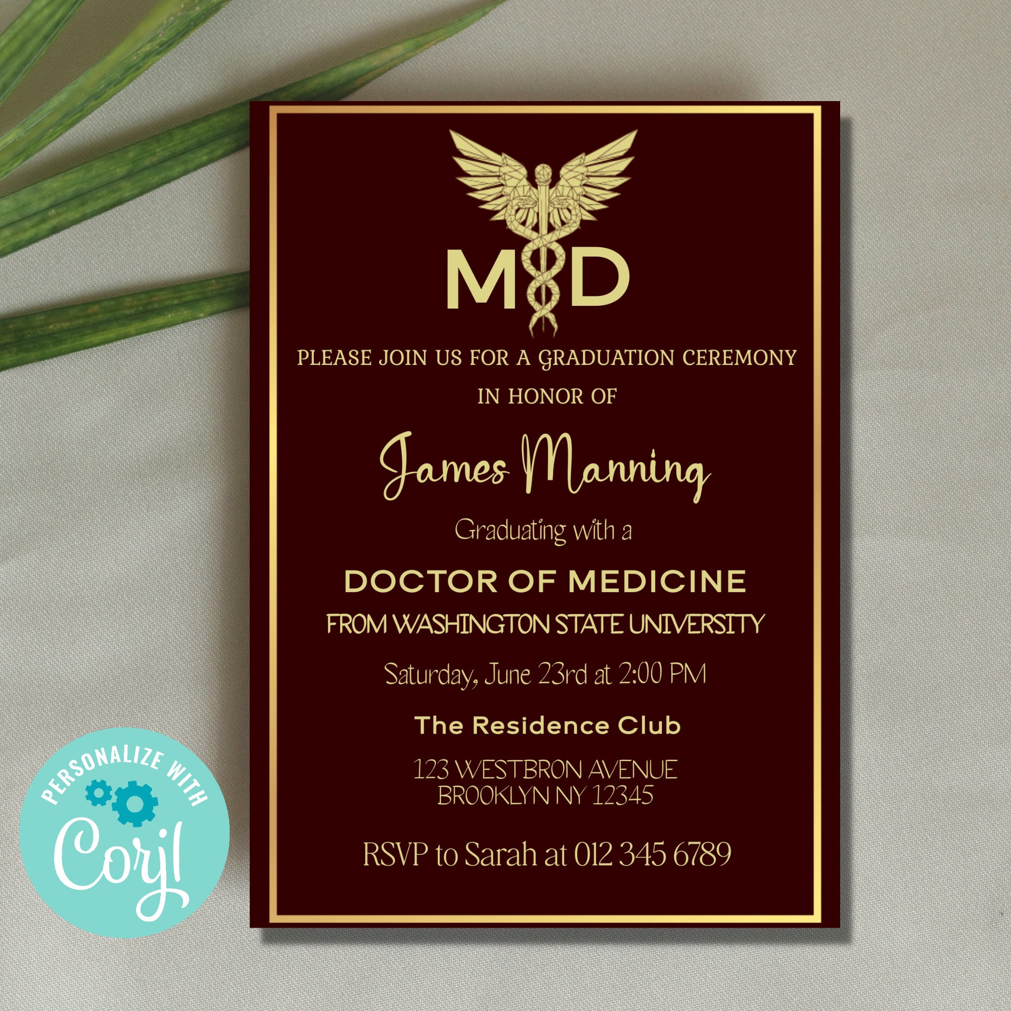 Graduation Party Invitation Template, Doctor of Medicine Red Graduation ...