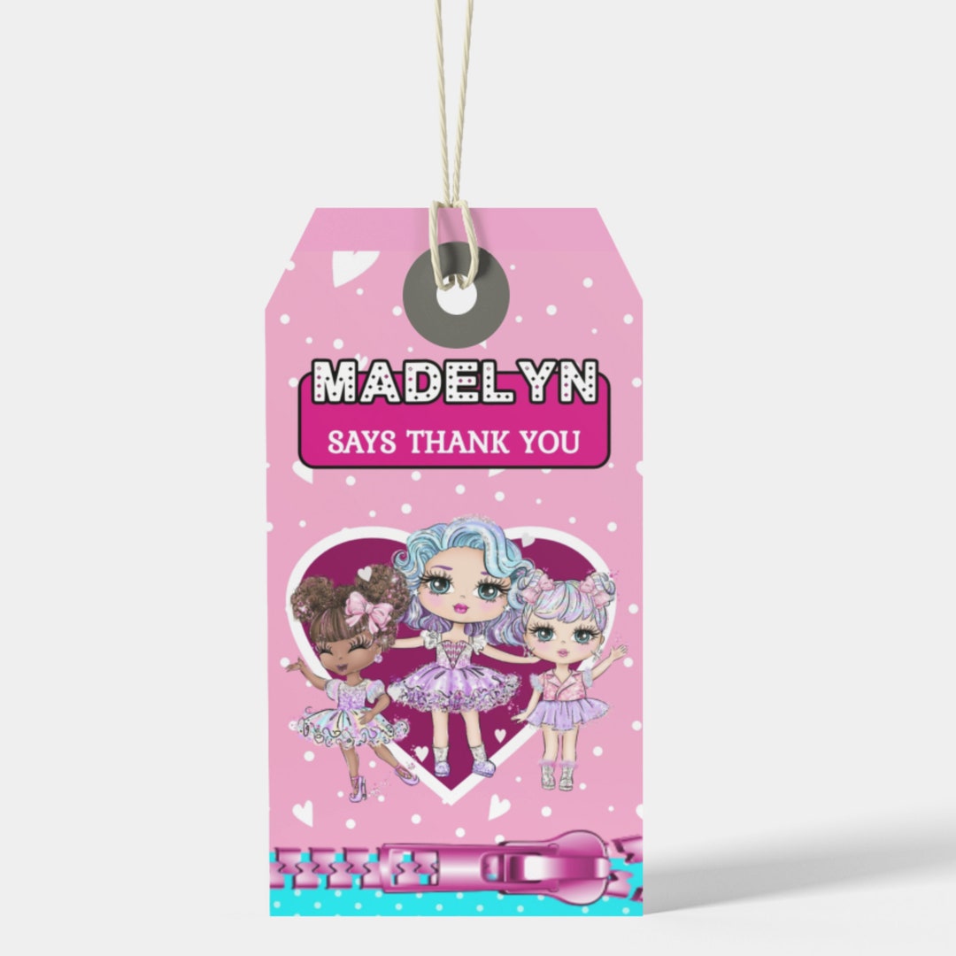 Doll Birthday Digital Thank You Tags, Cute Dolls Birthday Gift Tags ...