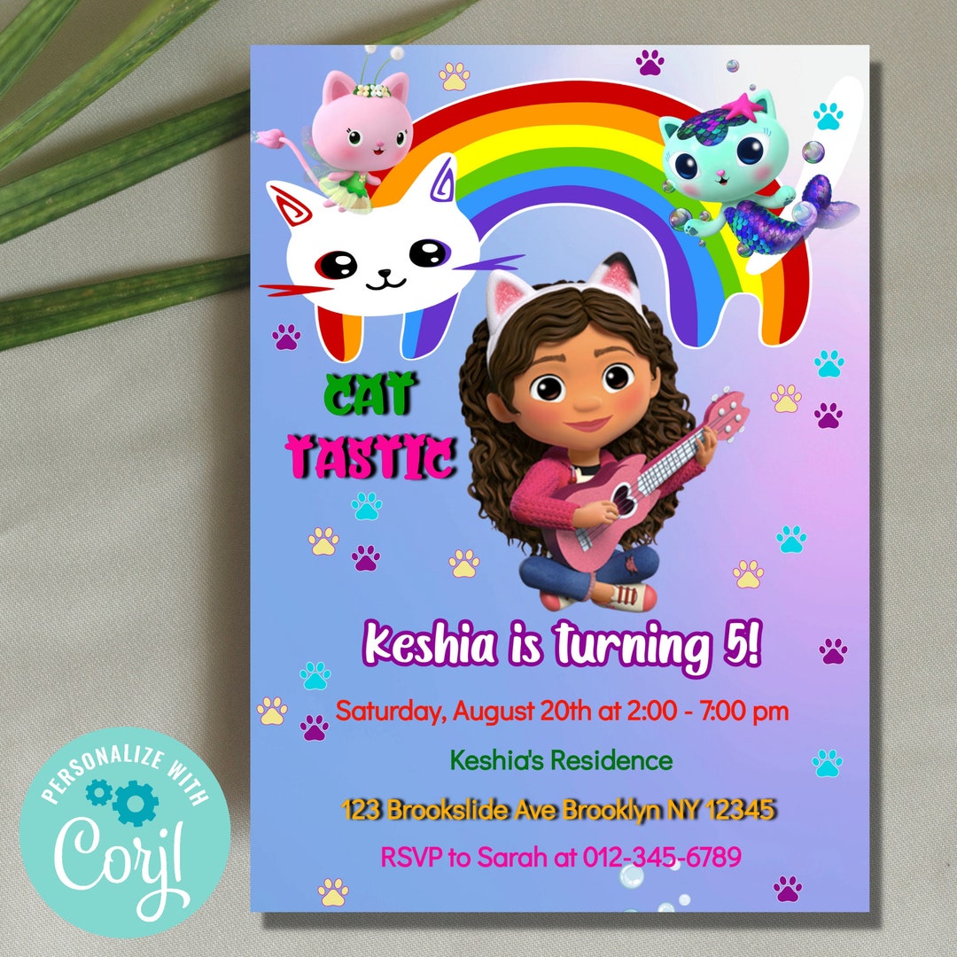 Gabby's Dollhouse Digital Birthday Party Invitation, Gabby Cat ...