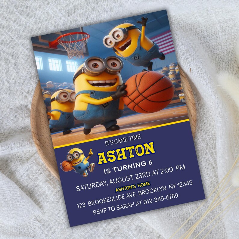 Minion Birthday Invitation, Minion Basketball Party Invite, Minion ...
