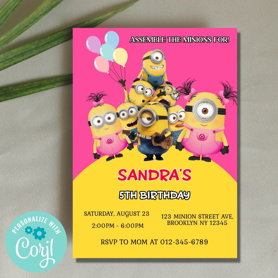 Minion Digital Birthday Invitation, Minion Cartoon Theme Birthday Party ...