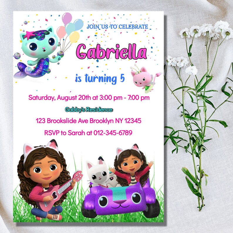 Gabby's Dollhouse Digital Birthday Party Invitation, Gabby Cat ...