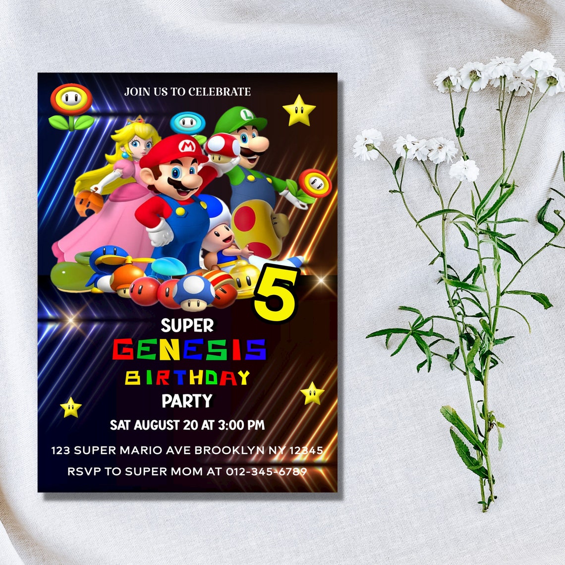 Super Mario Birthday Party Invitation, Super Mario Bros Party ...