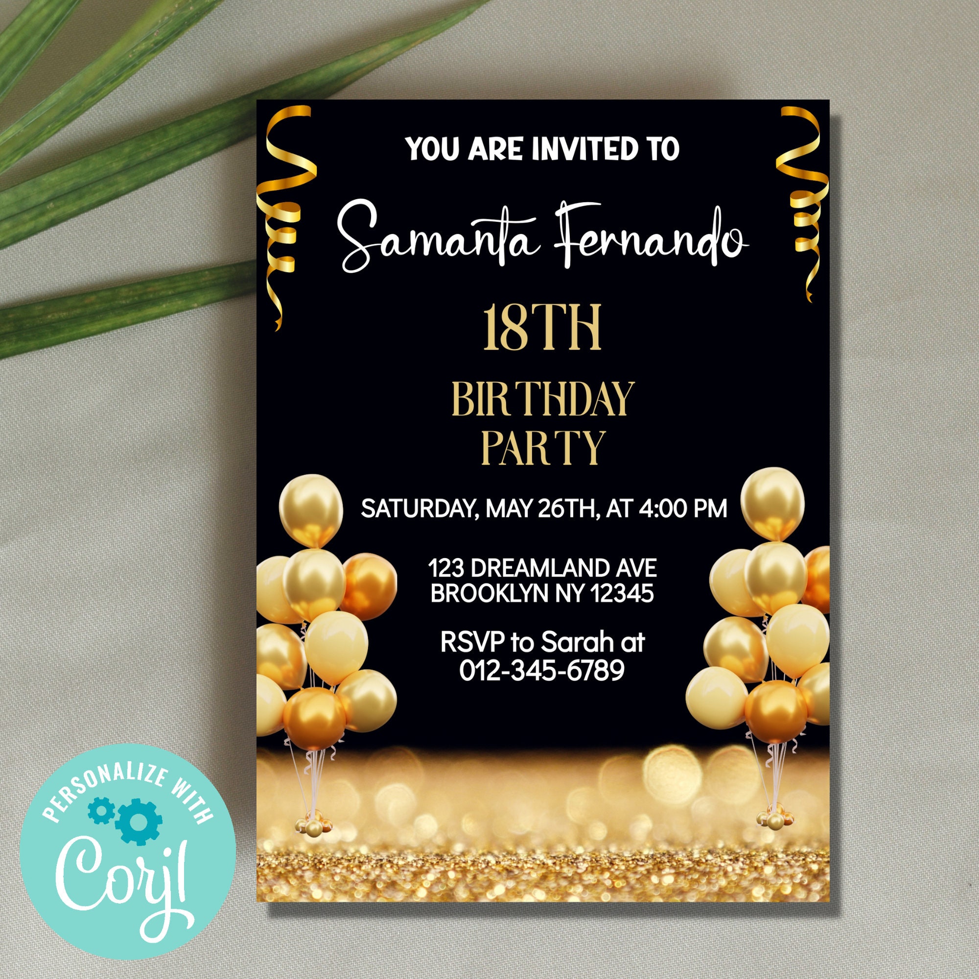 Editable 18th Birthday Party Digital Invitation, Personalized 18th ...