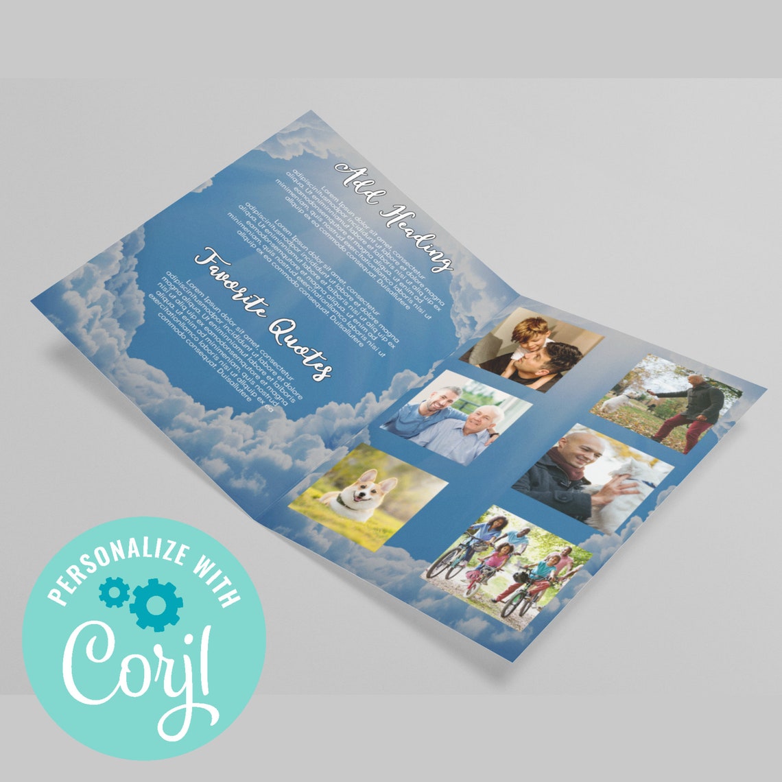 Blue Funeral Program Template for Men, Heaven Cloud Funeral Program ...