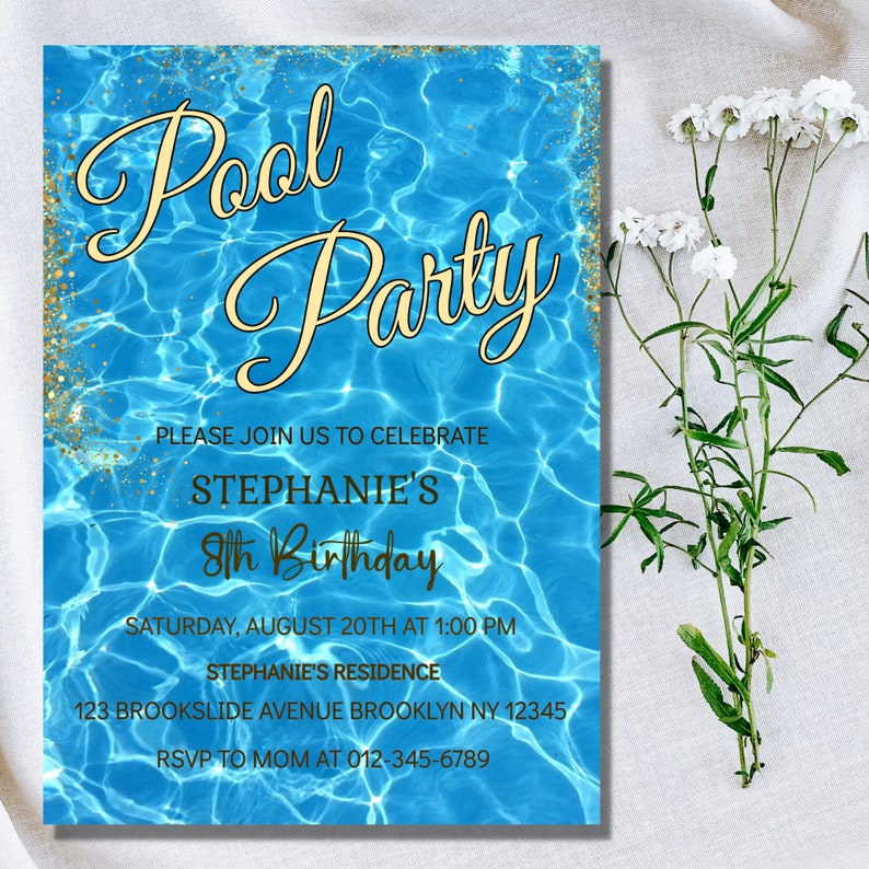 Pool Party Birthday Invitation, Kids Summer Pool Party Invitation, Blue ...