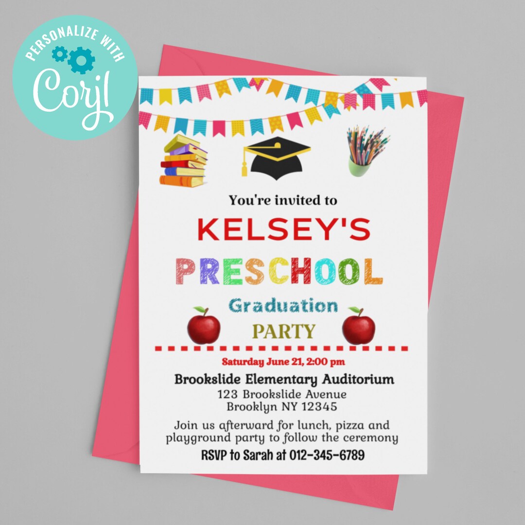 Graduation Party Invitation Template, Kindergarten School Graduation ...