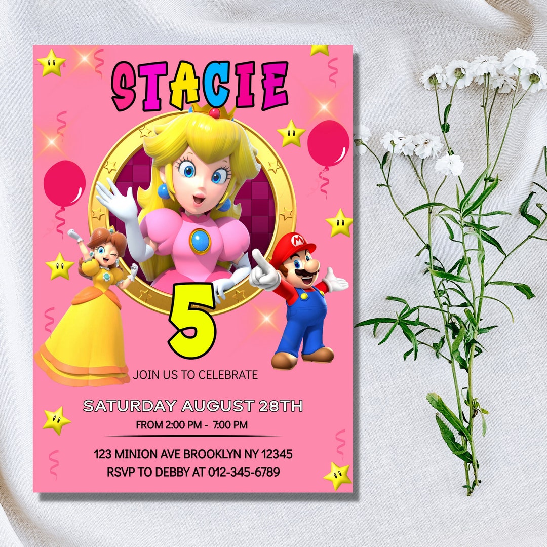 Super Mario Girl Birthday Party Invitation, Super Mario Bros Girl Party ...