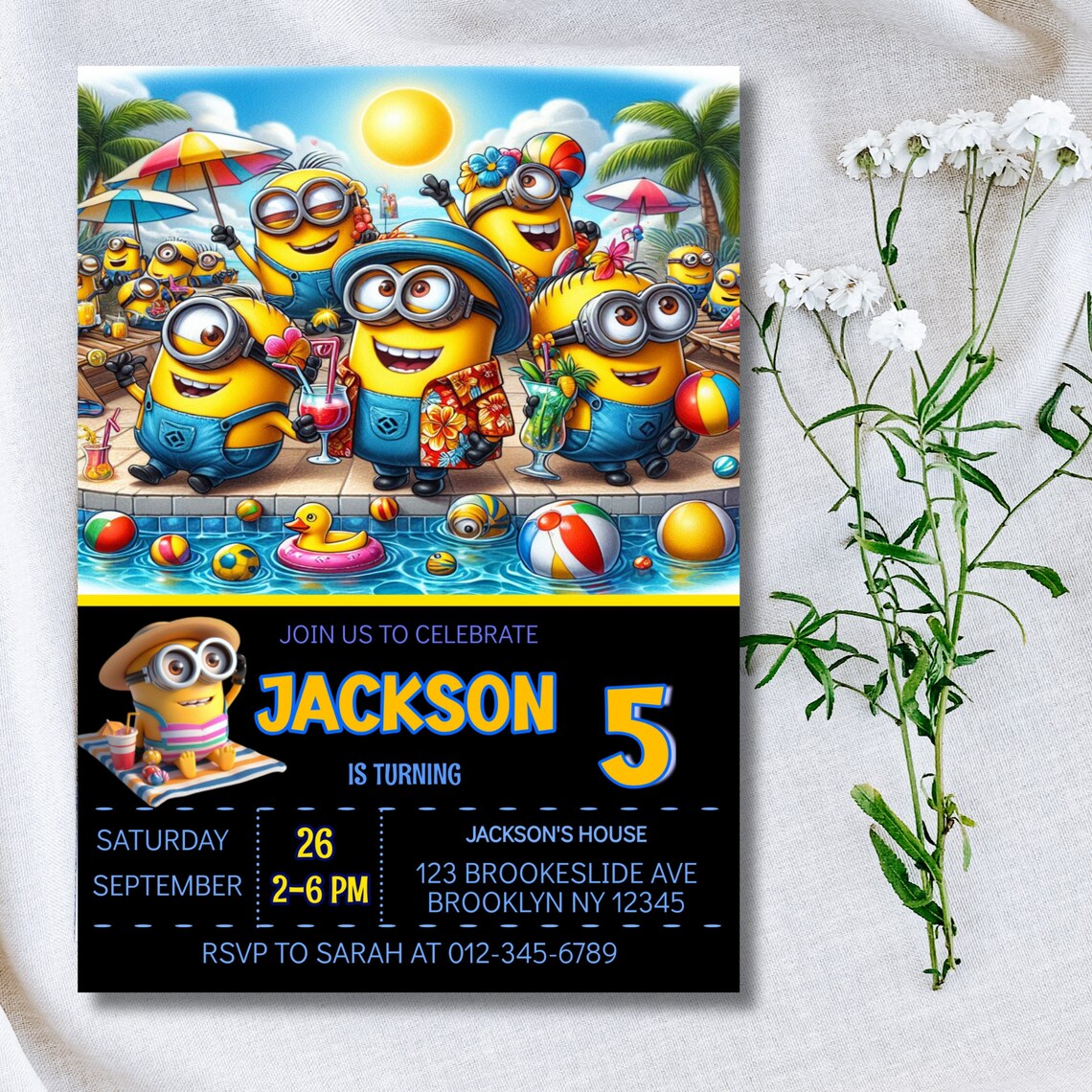 Minion Digital Birthday Invitation, Minion Pool Party Birthday Party ...