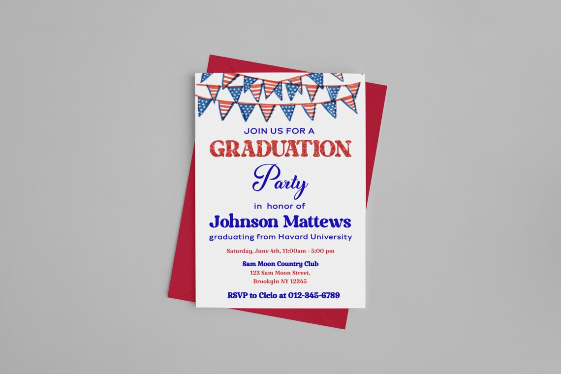 4th of July Graduation Party Invitation Template, High School & College ...