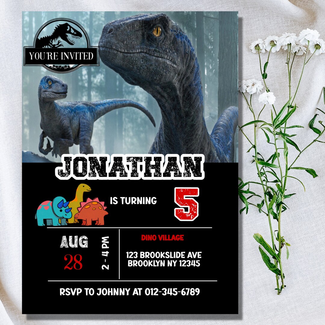 Invitación de cumpleaños Jurásico Digital dinosaurio, plantilla de ...
