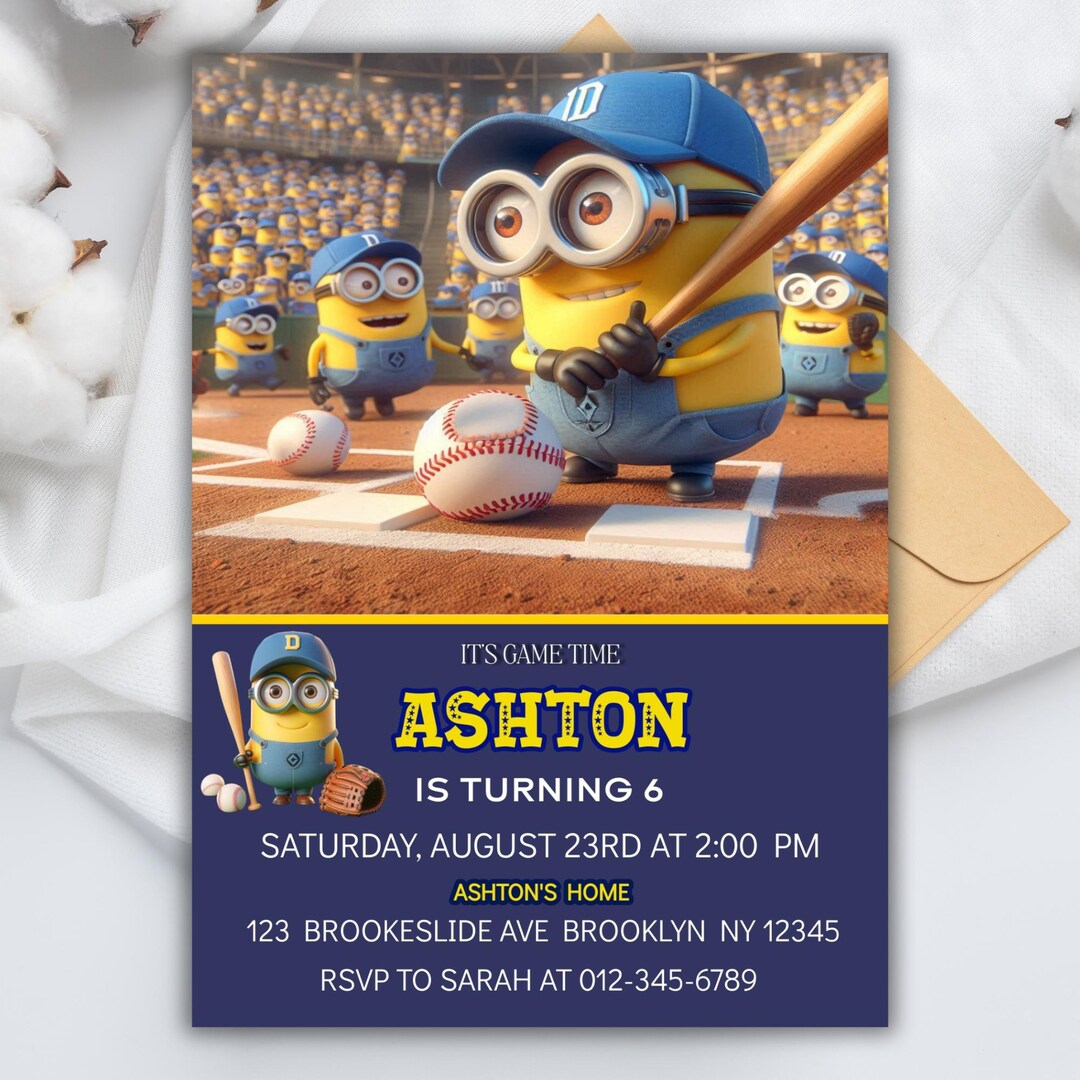 Minion Birthday Invitation, Minion Baseball Game Invite, Minion Party ...