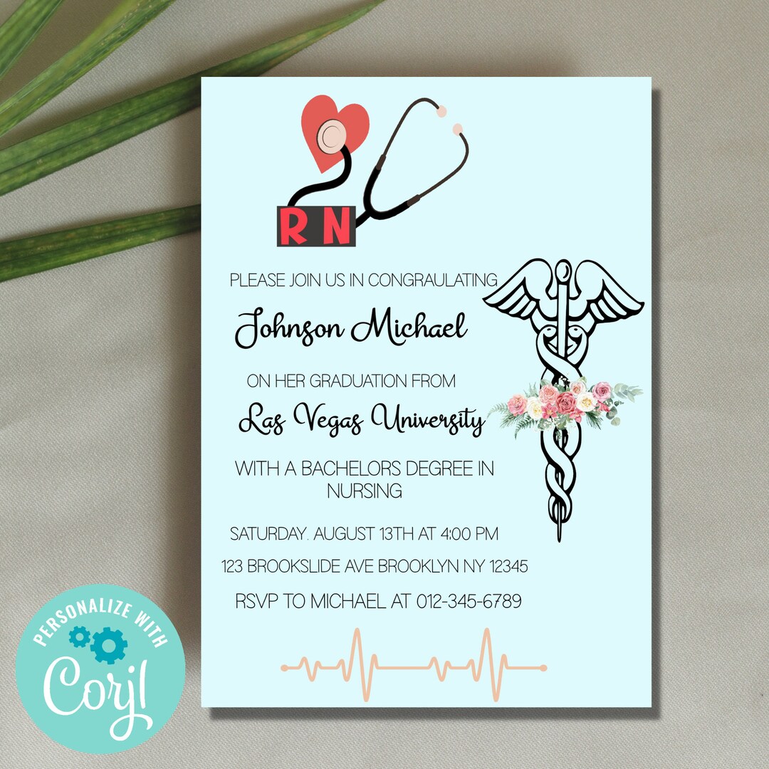 Graduation Party Invitation Template, Registered Nurse Graduation ...