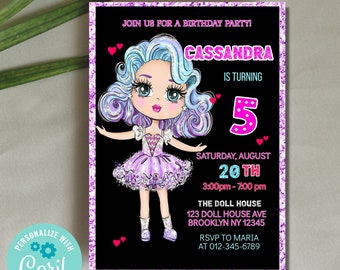 Doll Birthday Digital Invitation, Cute Dolls Birthday Cards, Editable ...