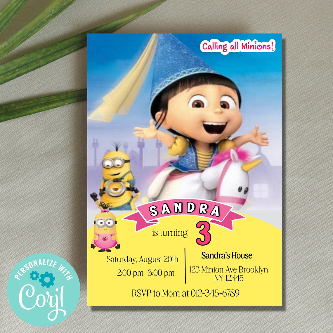 Minion Digital Birthday Invitation, Minion Cartoon Theme Birthday Party ...
