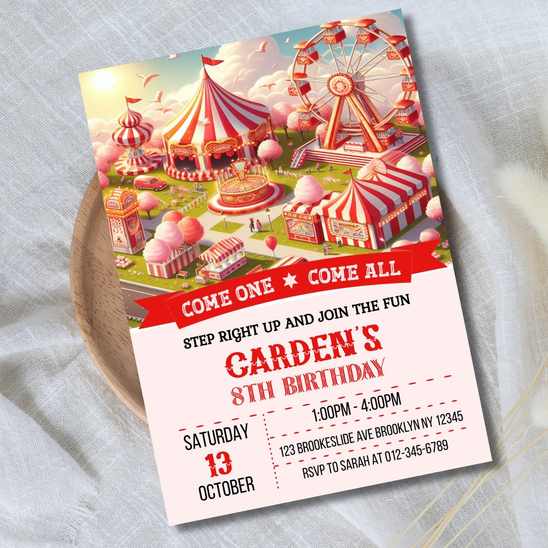 Carnival Birthday Invitation, Carnival Circus Birthday Invite, Carnival ...