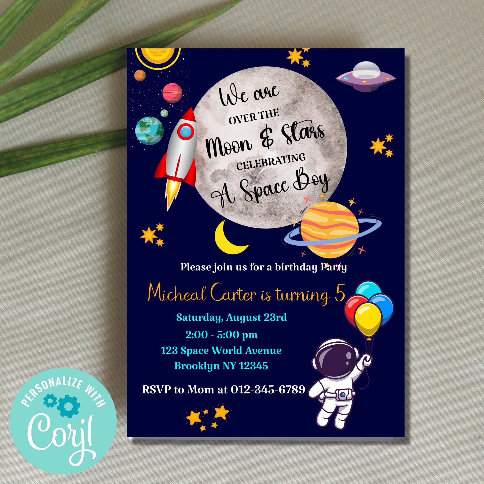 Digital Galaxy Space Birthday Invitation, Space Adventure Birthday ...