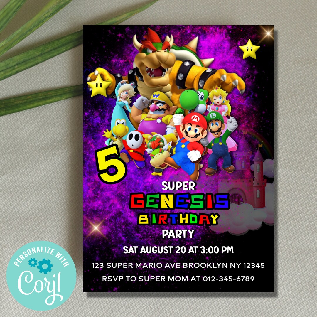 Super Mario Birthday Party Invitation, Super Mario Bros Party ...