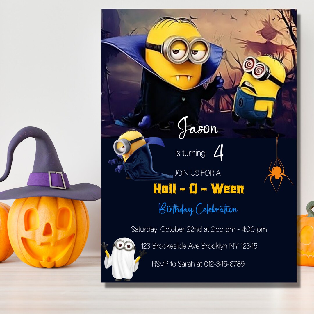 Halloween Minion Birthday Invite for Kids, Spooky Halloween Minion ...