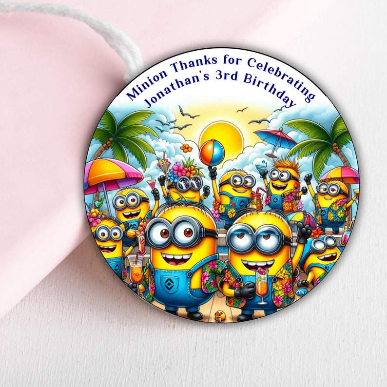 Minion Birthday Thank You Card, Minion Pool Party Birthday Labels, Pool ...