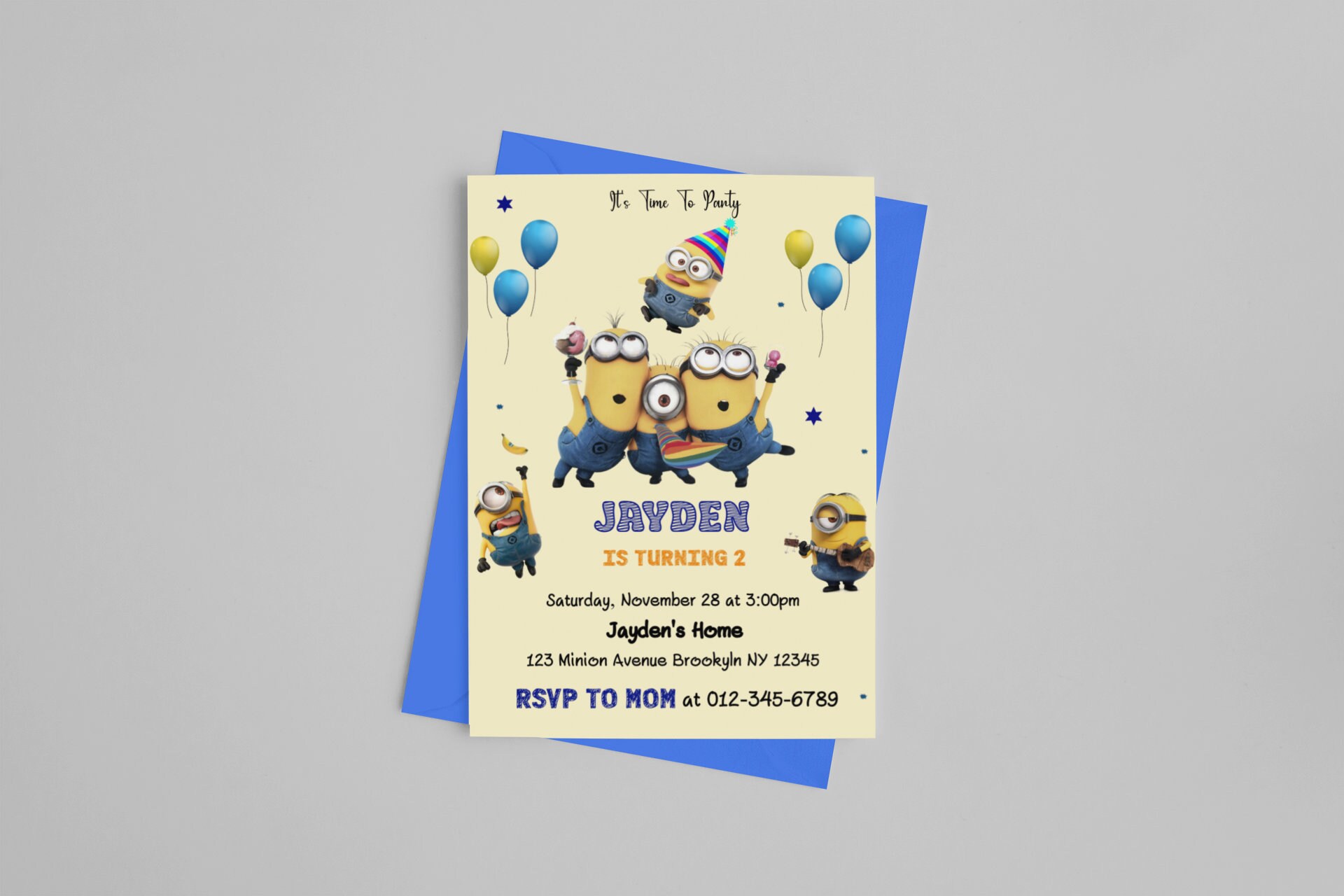 Minion Digital Birthday Invitation, Minion Cartoon Theme Birthday Party ...
