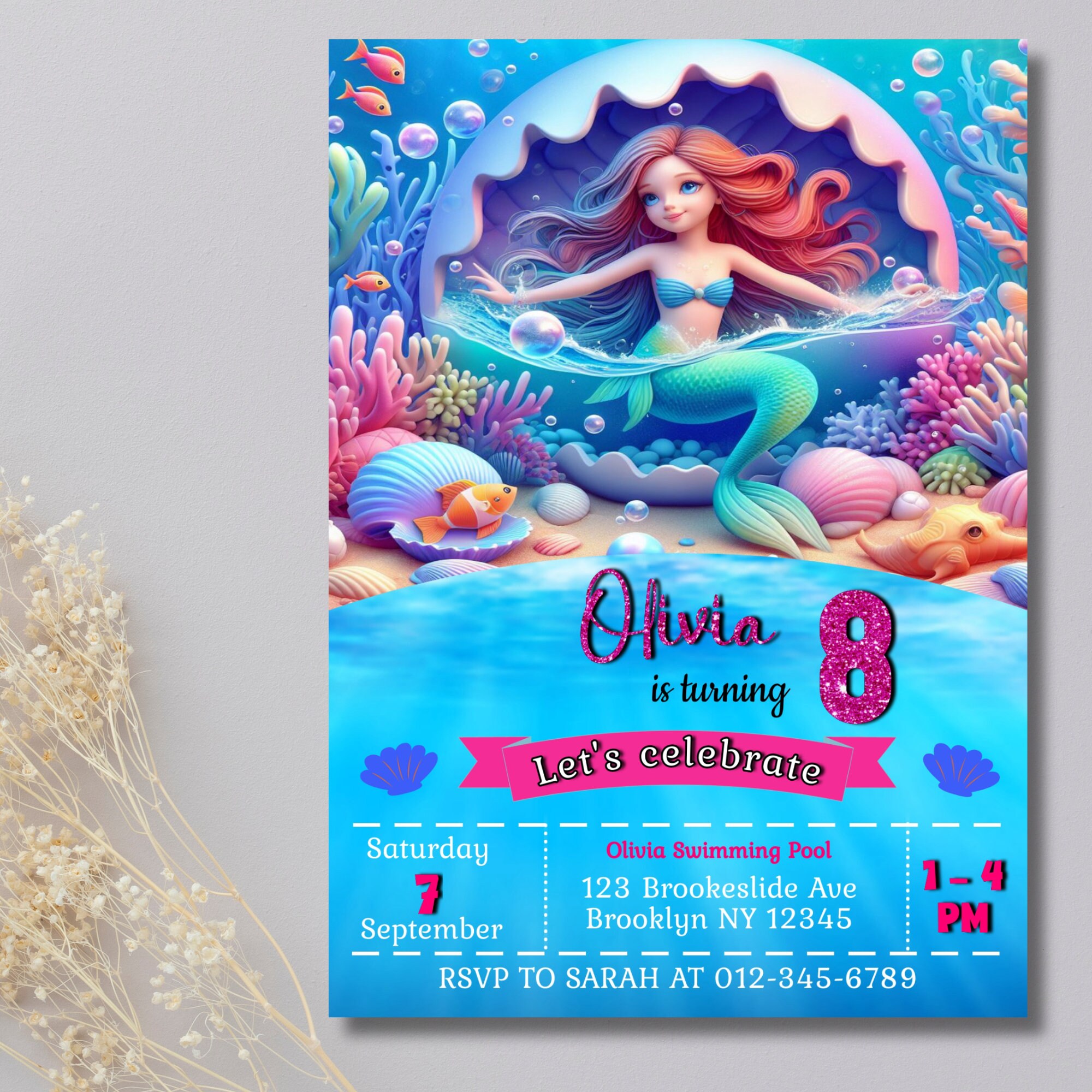 Mermaid Doll Birthday Invite, Barbie Mermaid Birthday Party Invite ...