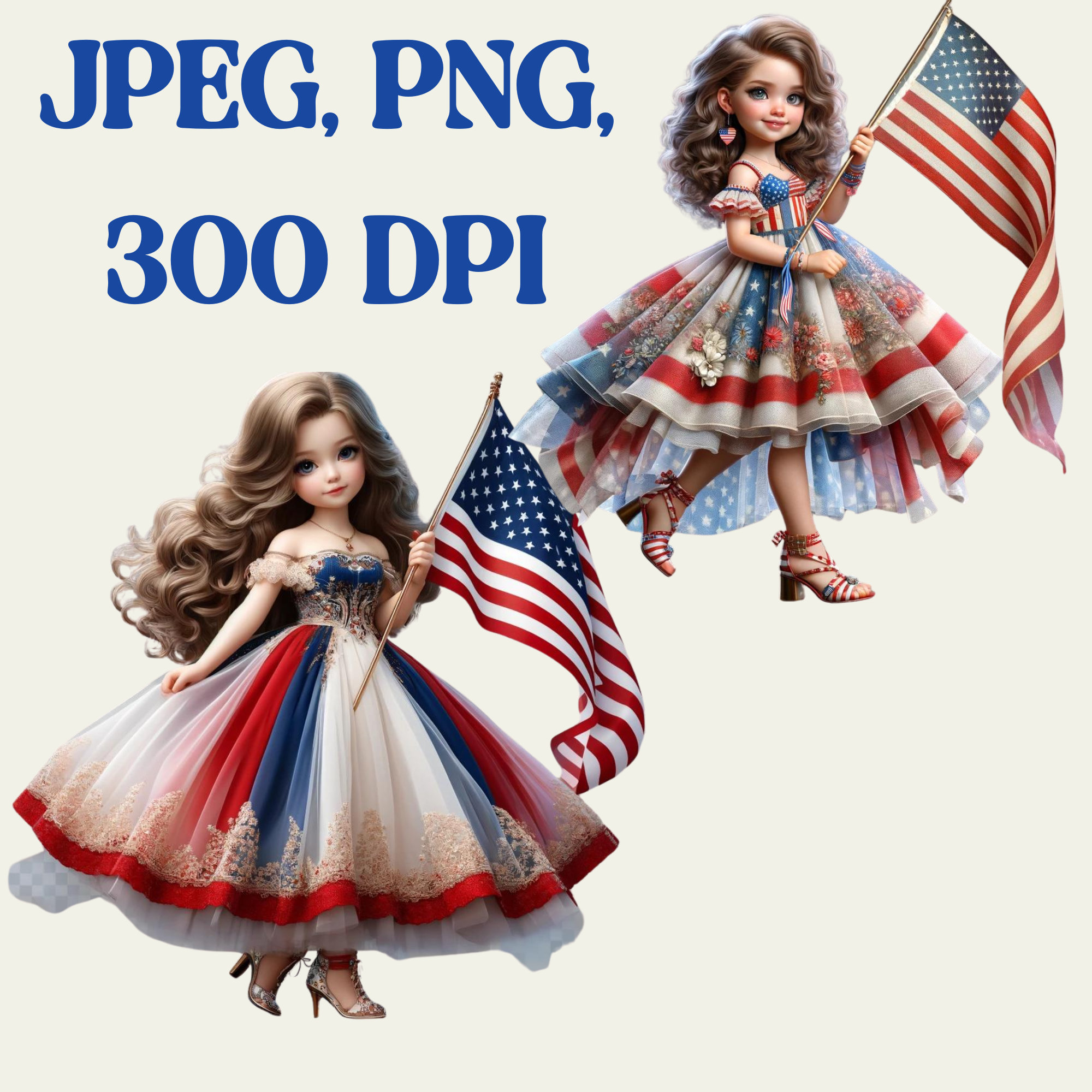 4th of July Girls Clipart, Independence Day PNG Clipart, Cute Doll ...