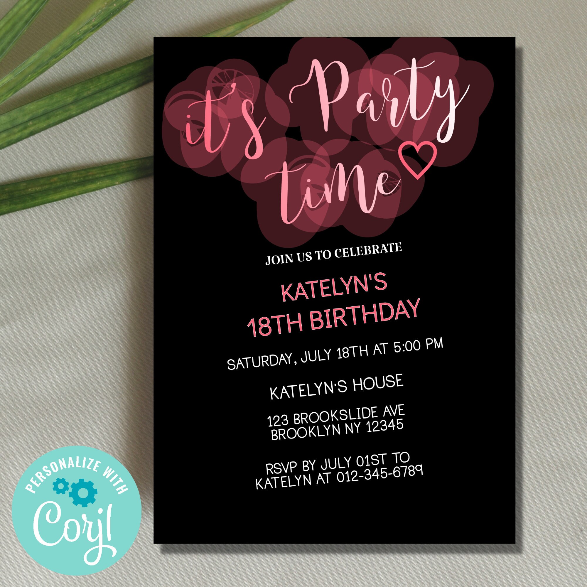 Editable 18th Birthday Party Digital Invitation Personalized - Etsy