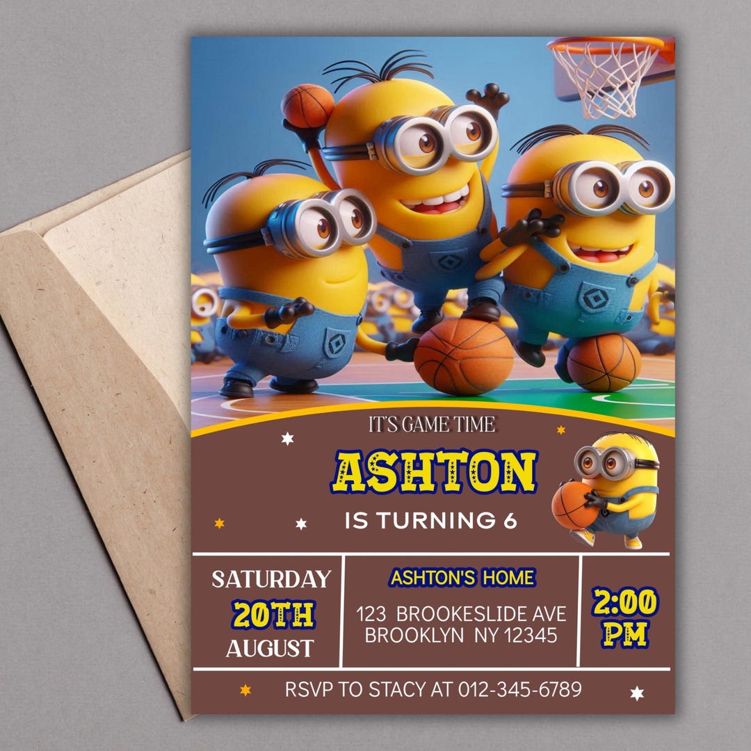 Minion Birthday Invitation, Minion Basketball Party Invite, Minion ...