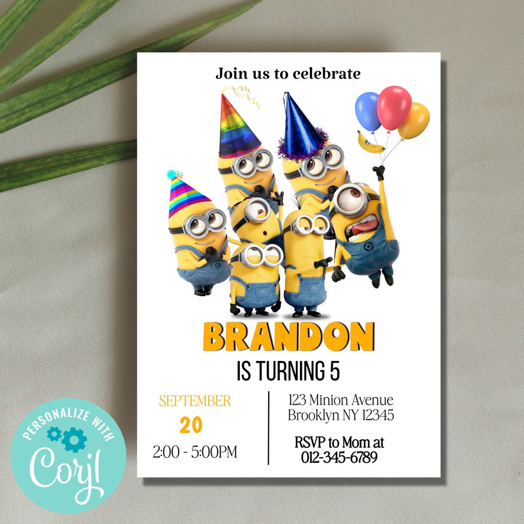 Minion Digital Birthday Invitation, Minion Cartoon Theme Birthday Party ...