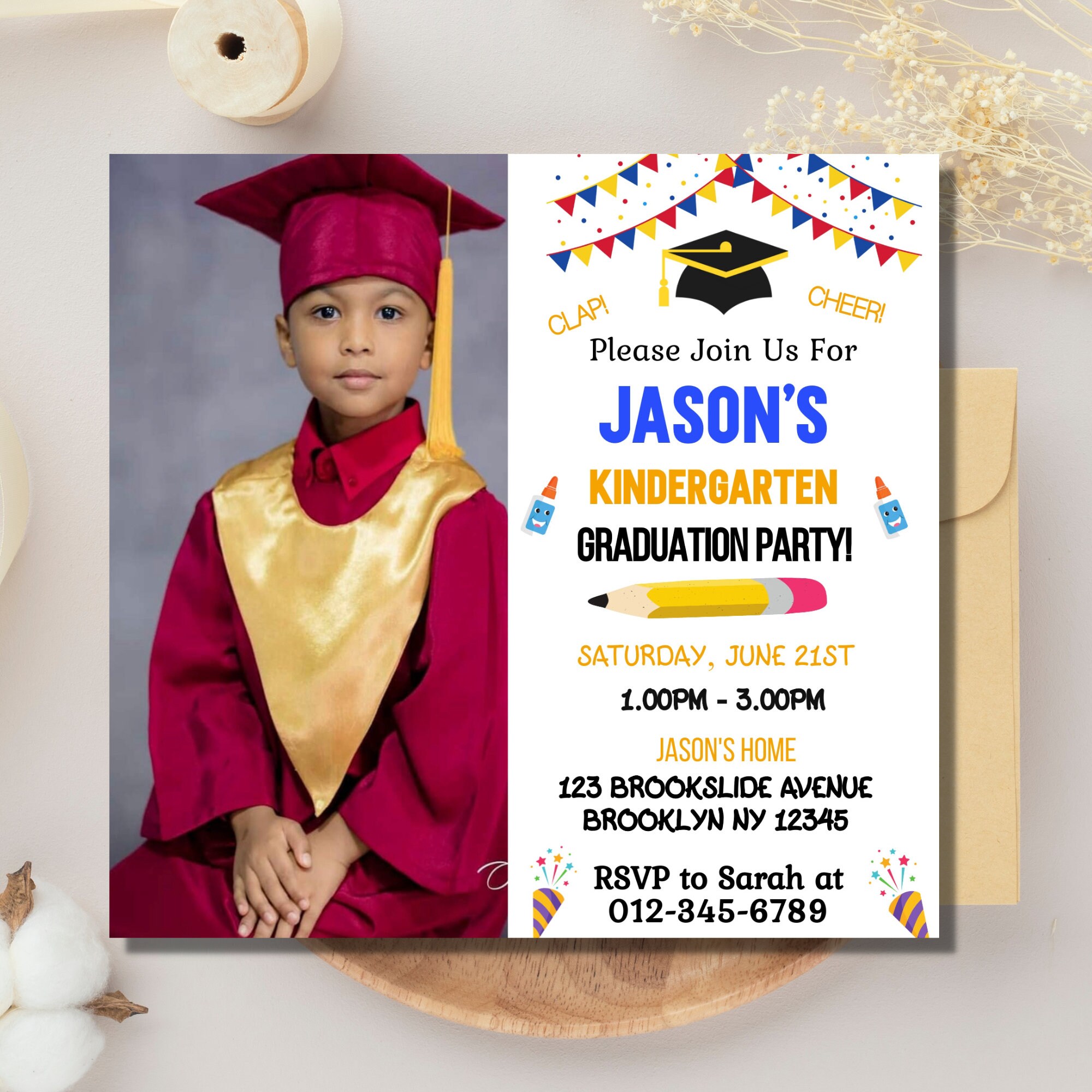 Graduation Party Invitation Template, Kindergarten School Graduation ...