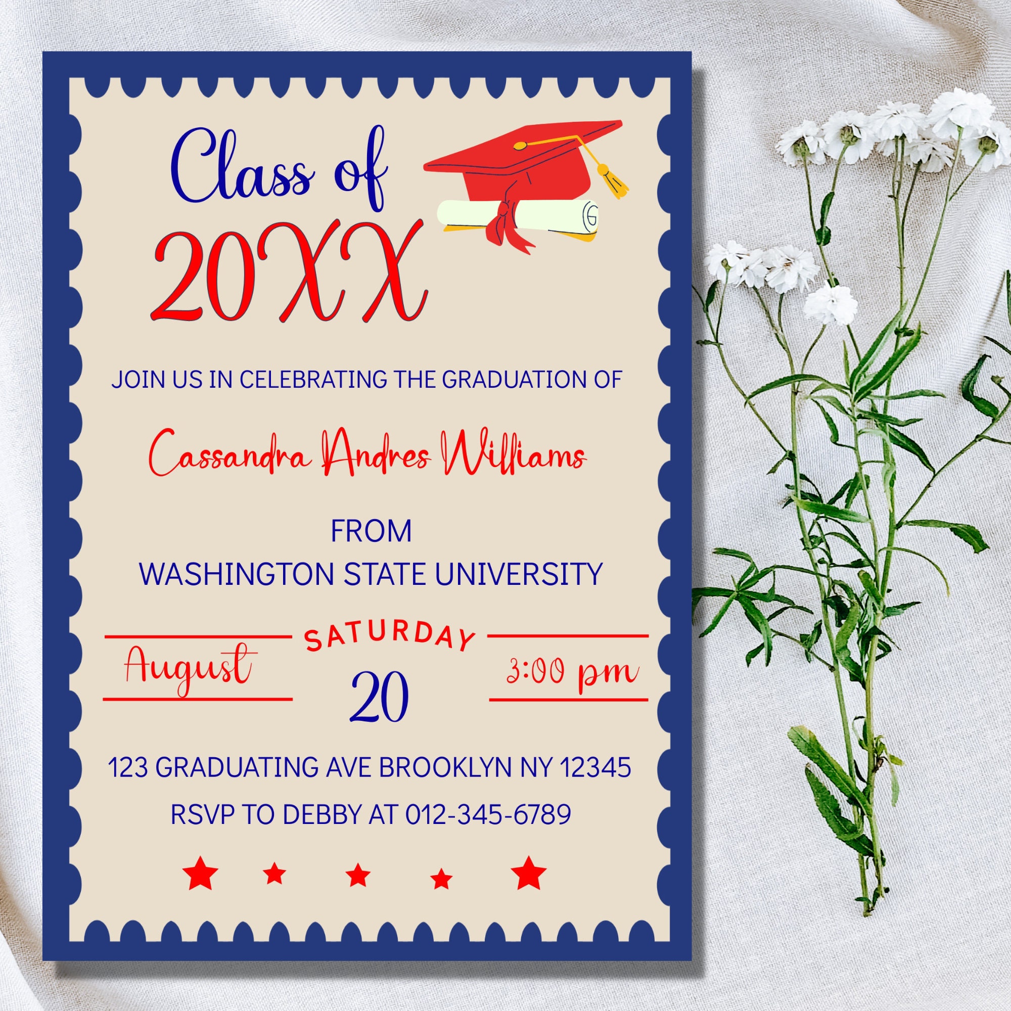 4th of July Graduation Party Invitation Template, High School & College ...