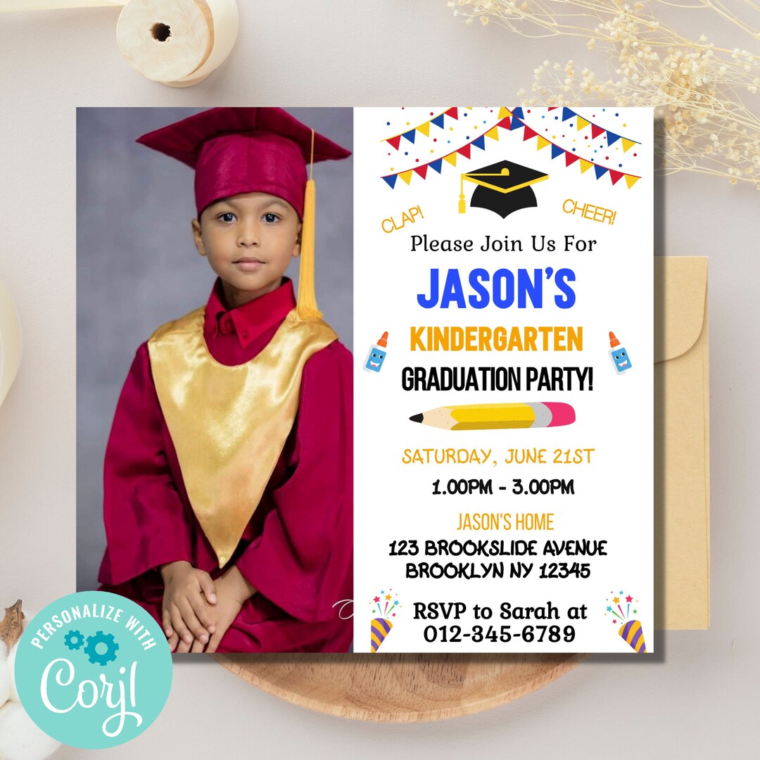 Graduation Party Invitation Template, Kindergarten School Graduation ...