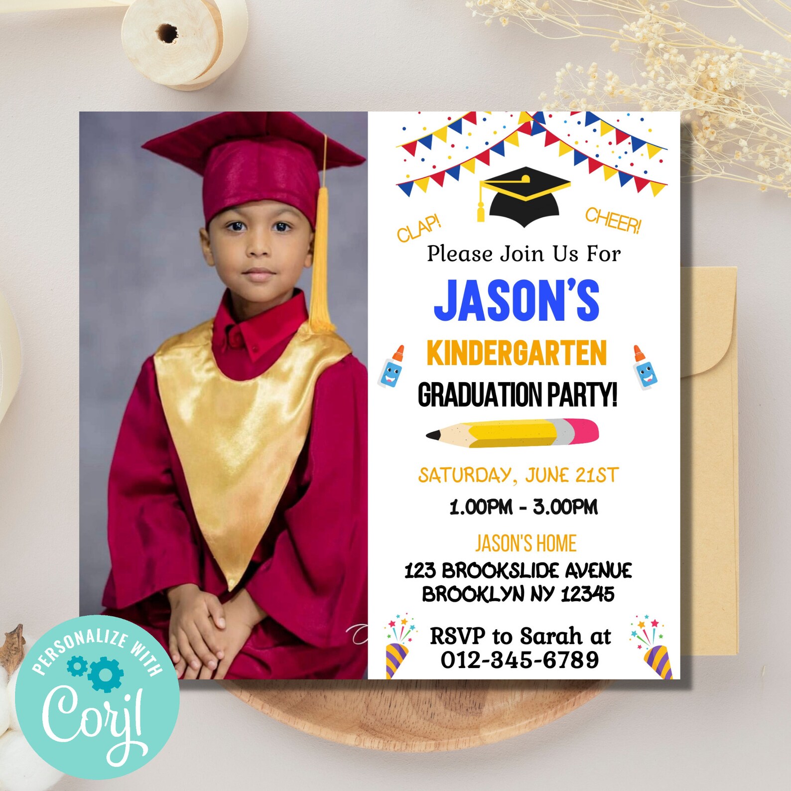 Graduation Party Invitation Template, Kindergarten School Graduation ...
