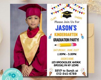 Graduation Party Invitation Template, Kindergarten School Graduation ...