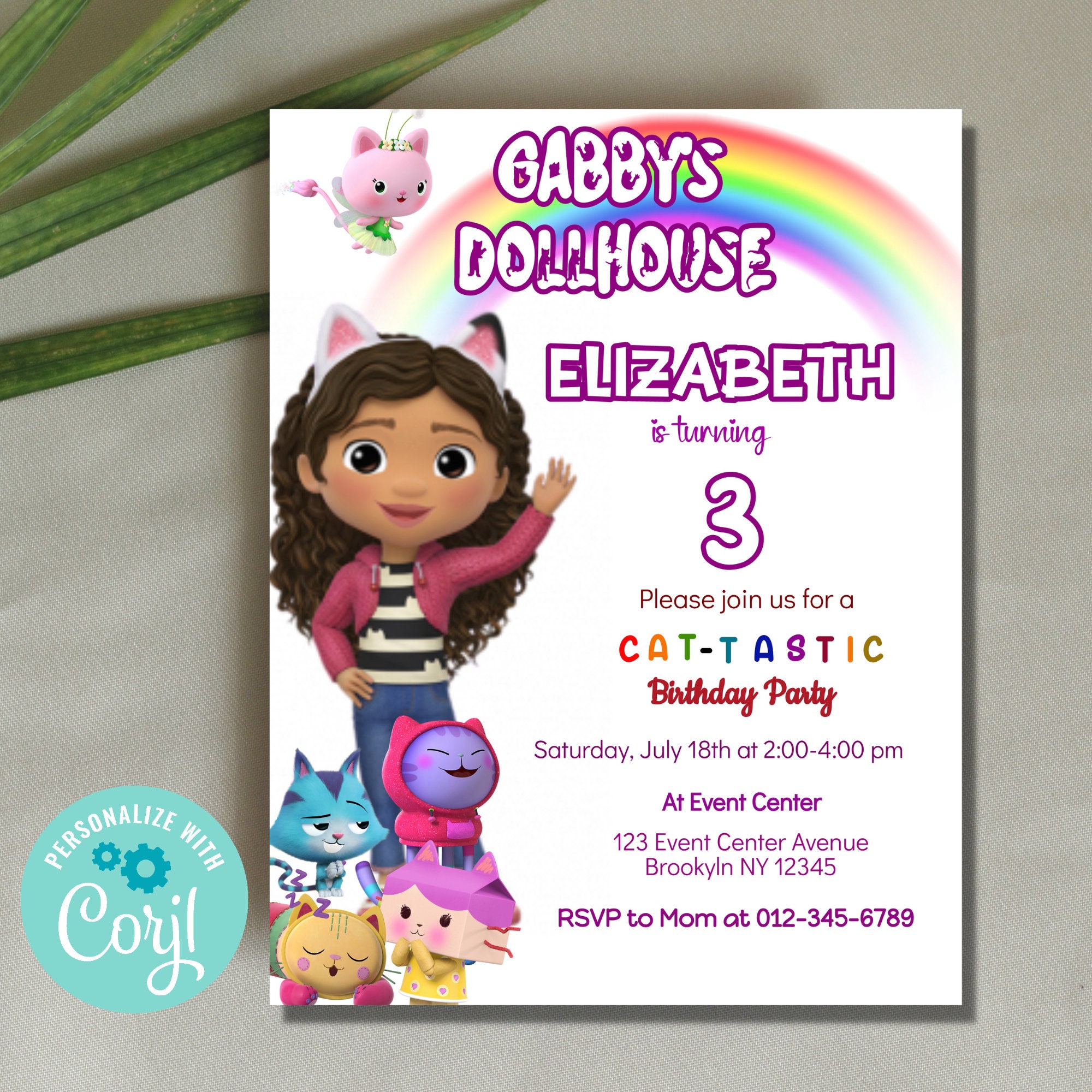 Gabby's Dollhouse Digital Birthday Party Invitation, Colorful Gabby ...