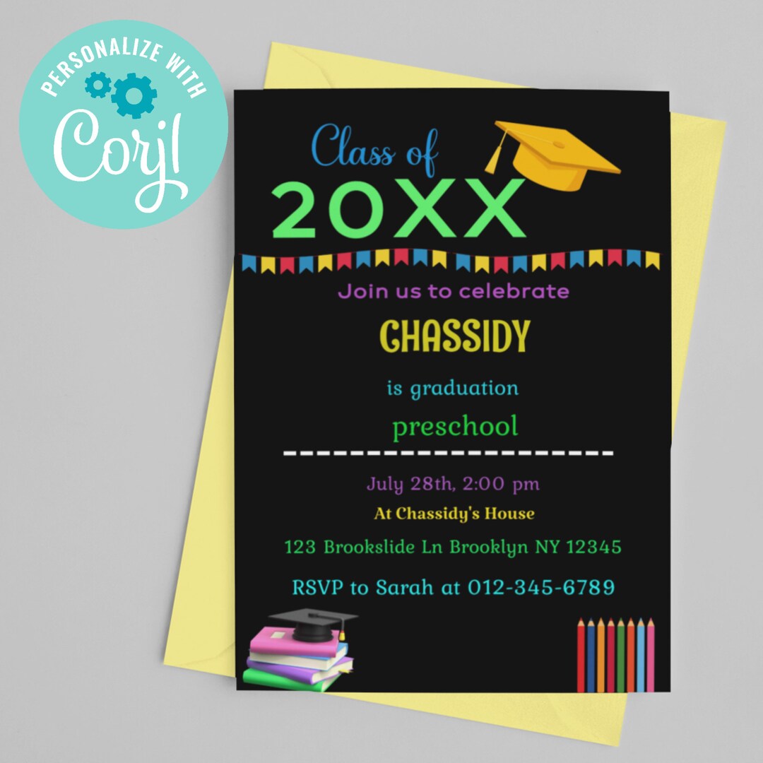 Graduation Party Invitation Template, Kindergarten School Graduation ...