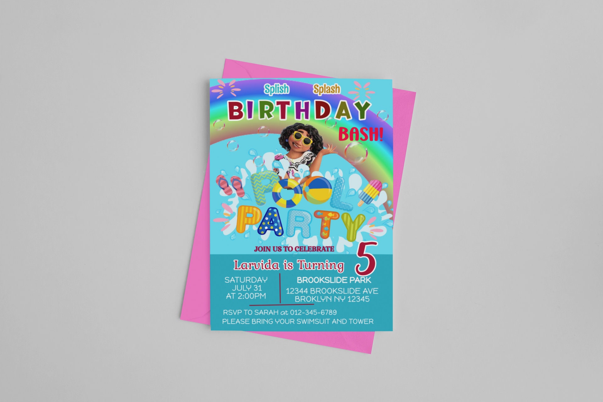 Digital Encanto Beach Party Birthday Invitation, Summer Beach Party ...