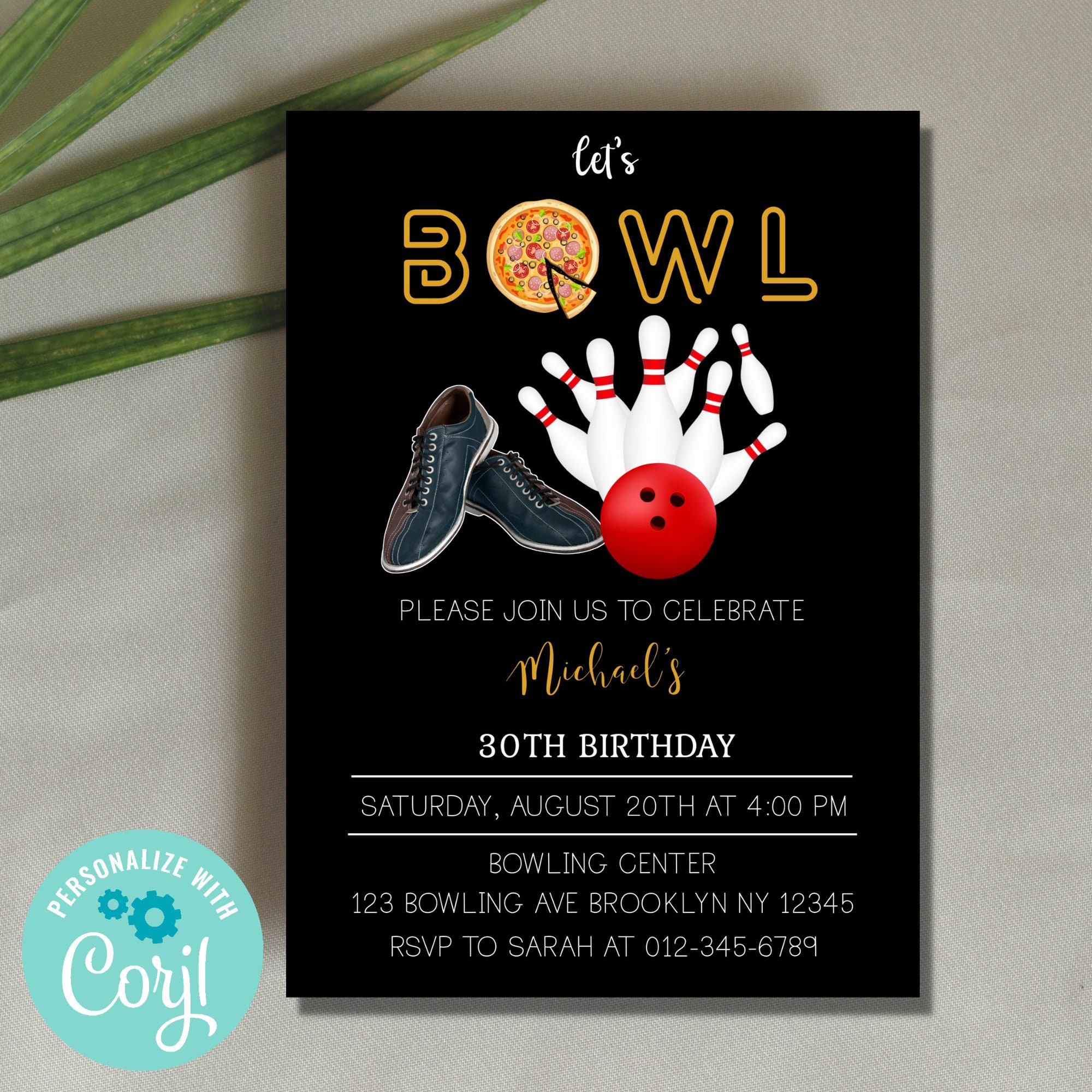 Editable Bowling Birthday Party Invitation, Bowling Birthday Digital ...